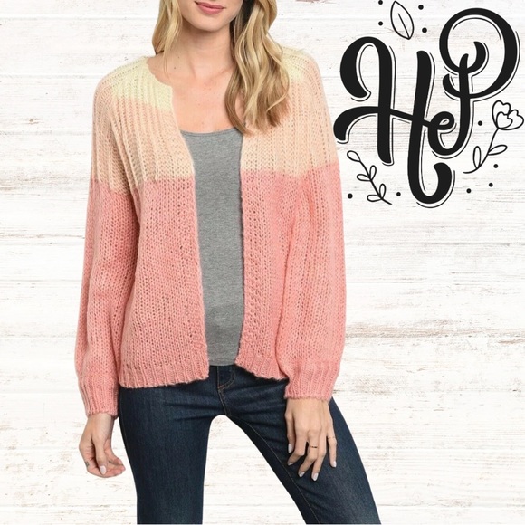 O&O | Sweaters | Loss Price Pink Peach Cream Color Block Open Knit ...